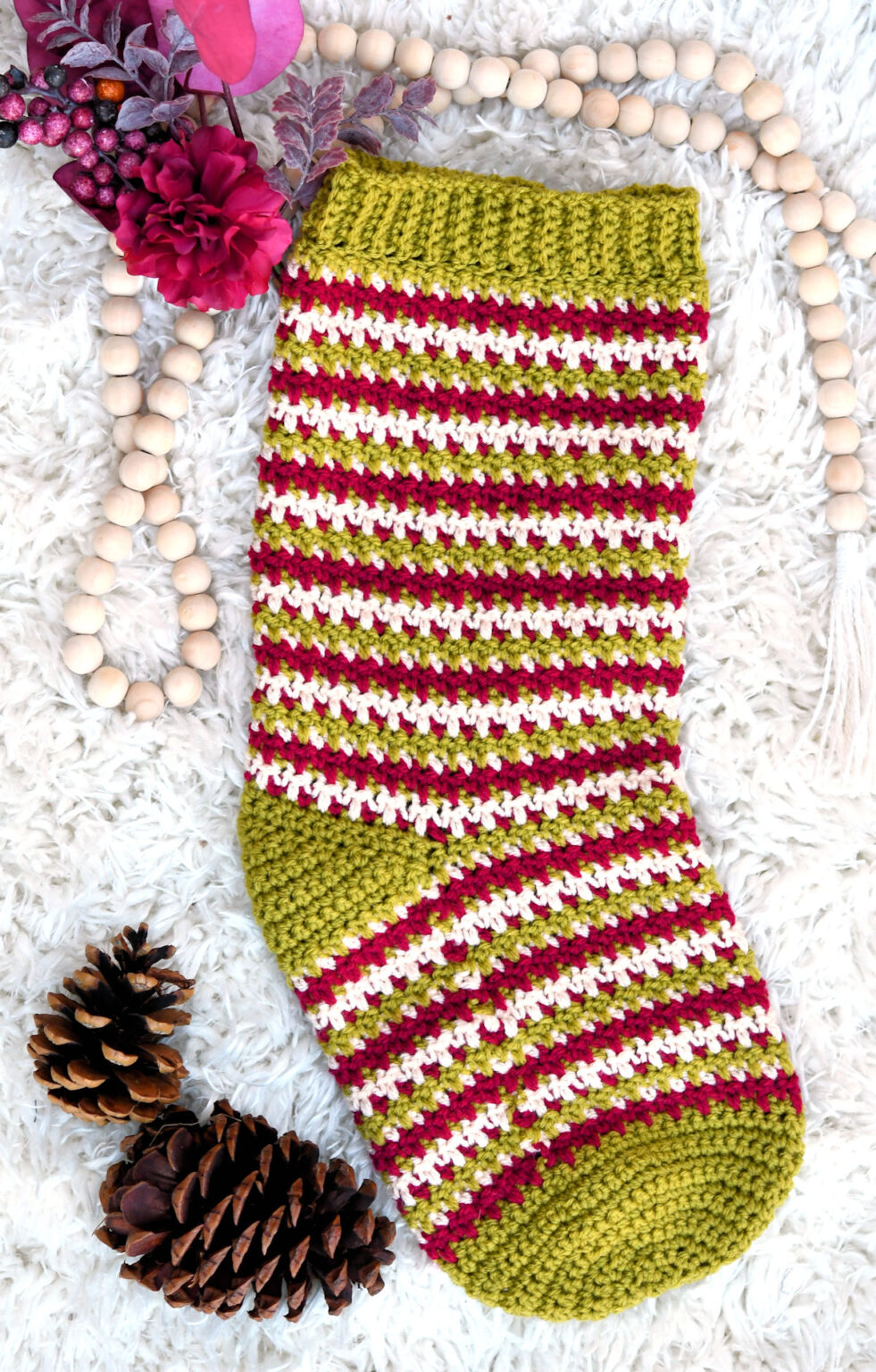 Faux Fair Isle Christmas Stocking Free Crochet Pattern - Make It Crochet